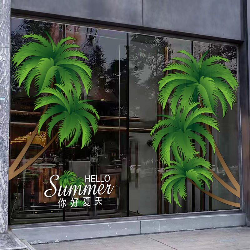 Large Supermarket Summer Window Glass Door Coconut Tree Stickers Summer ...