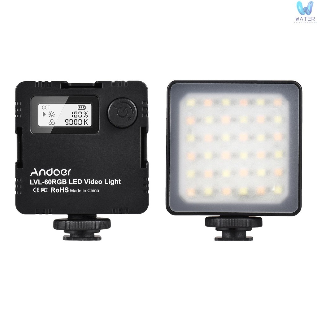 Andoer LVL-60RGB Mini Bi-color LED Video Light 2500K-9000K Dimmable Built-in Rechargeable ...