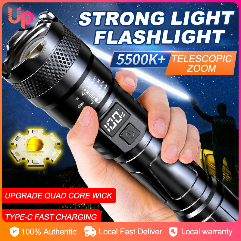 Strong Light Flashlight Rechargeable Portable Digital Display ...