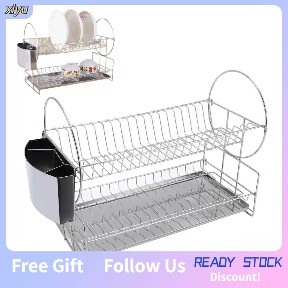 Xiyushop Stainless Steel Dish Rack Double Tier with Drainage Holes Side ...