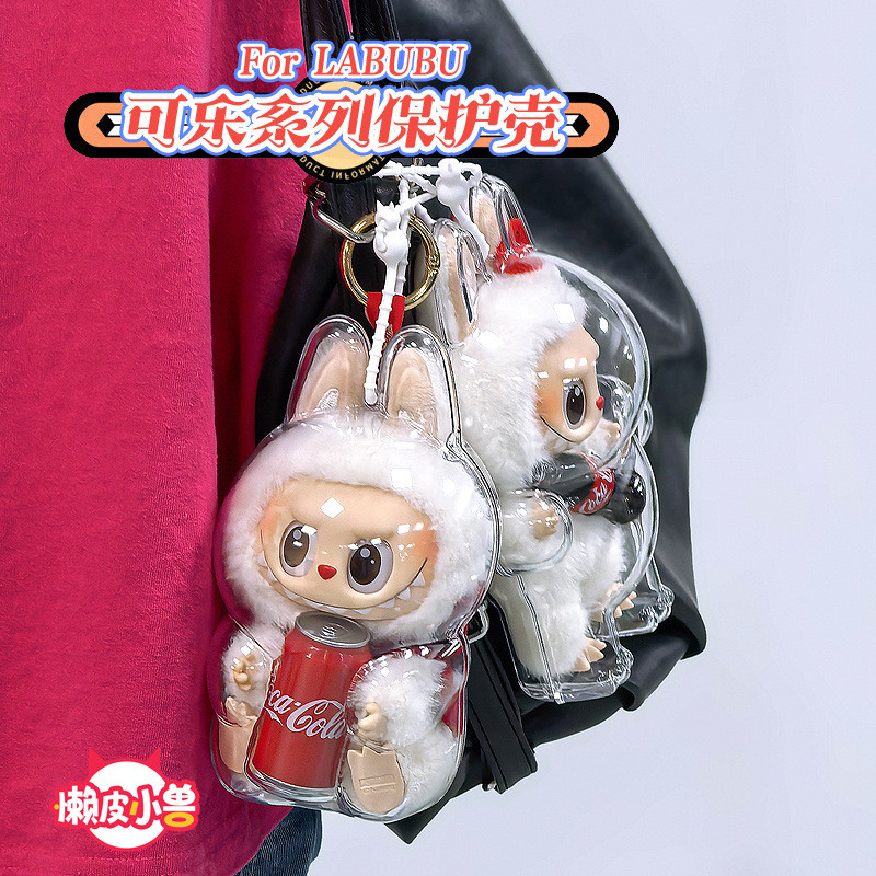 POPMART LABUBU Coca-Cola Happy Factor Transparent Protective Case Dust ...