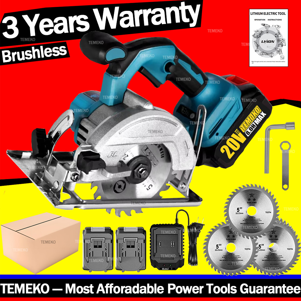 TEMEKO 5" Circular Saw Cordless Electric Wood Plastic Marble Cutter ...