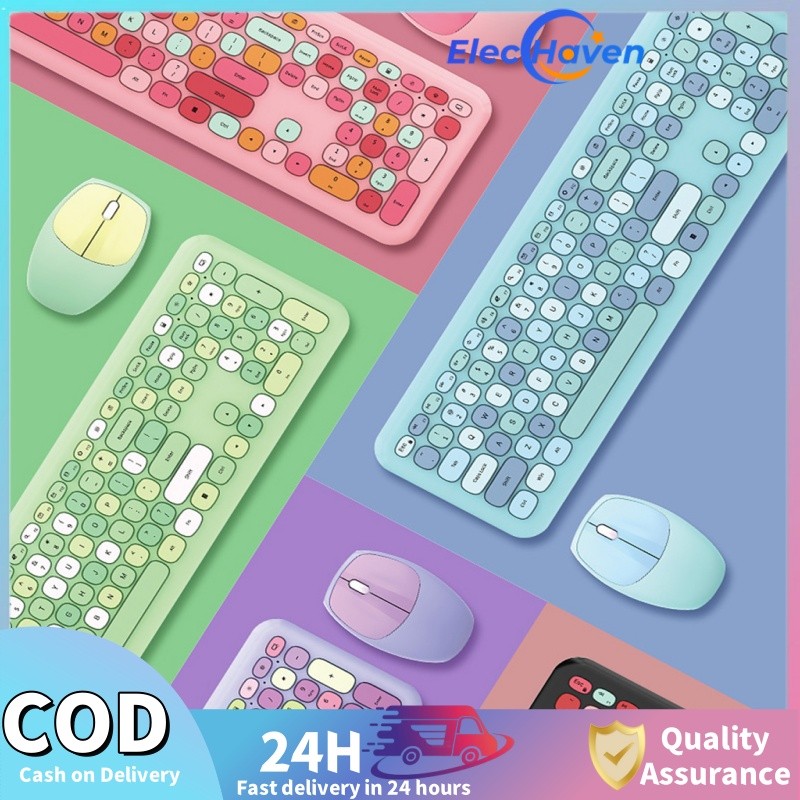 Sweet Mixed Color 2.4G Wireless Keyboard and Mouse Combo Cute Keyboard ...