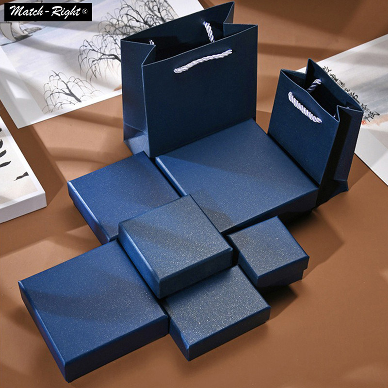 Retro Navy Color Paper Box Classic Vintage Pearly Blue Jewelry Storage ...