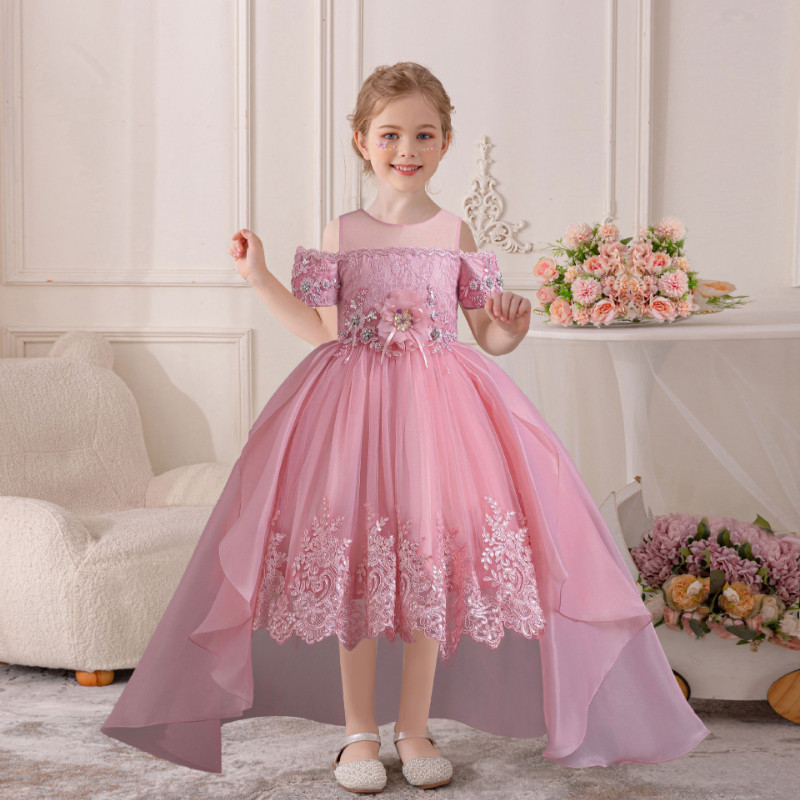 New Elegant Girls Evening Dress Fluffy Trailing Dress Embroidered ...