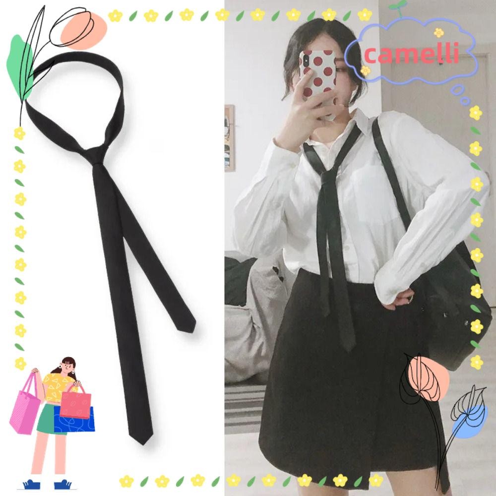 CAMELLI Satin Super Slim Tie, 3cm Fashion Elegant Black Neck Tie ...