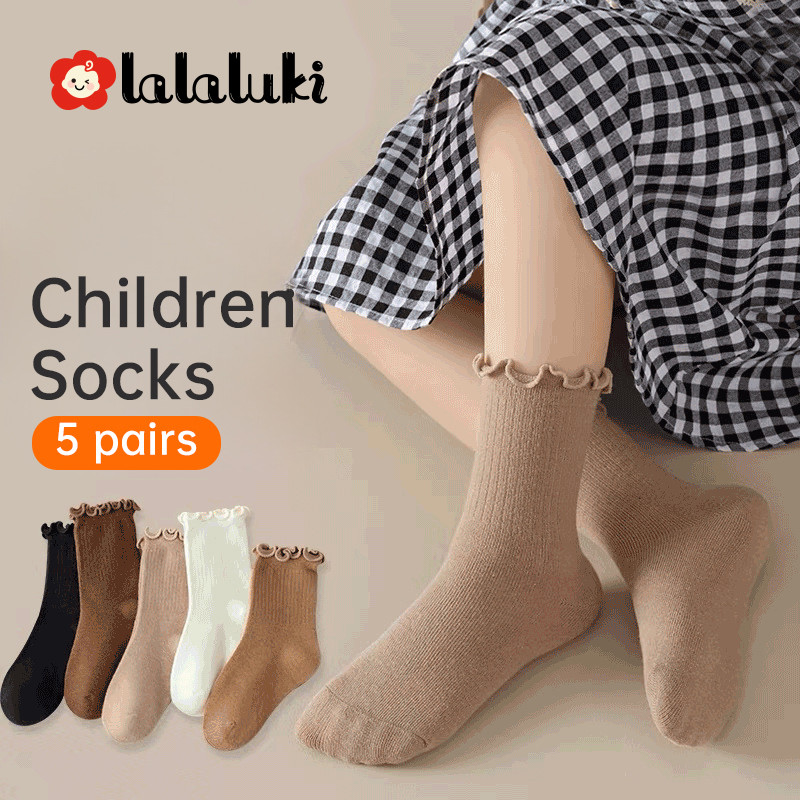 Girls Socks 5Pairs/set Children Spring Autumn Winter Cotton Socks Mid ...