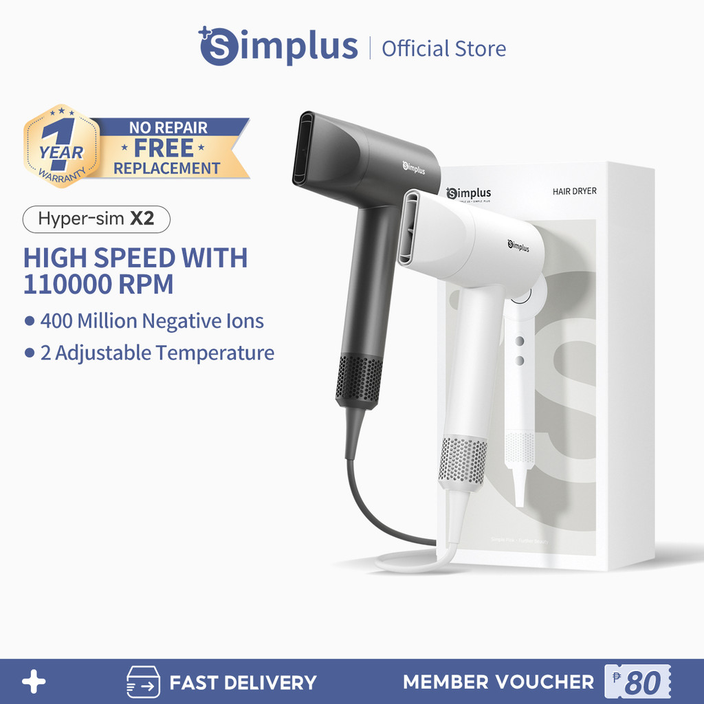 Simplus Hair Dryer 110000rpm Motor 3 Temperature Modes 2 Wind Speeds ...