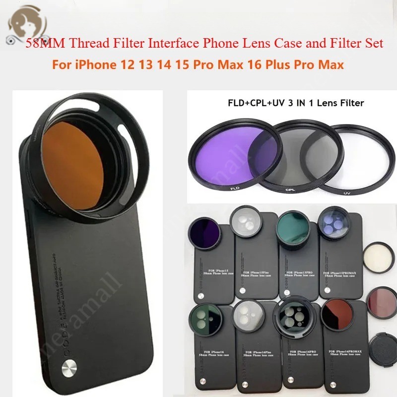 58MM Thread Filter Interface Phone Lens Case With Universal CPL UV FLD ...
