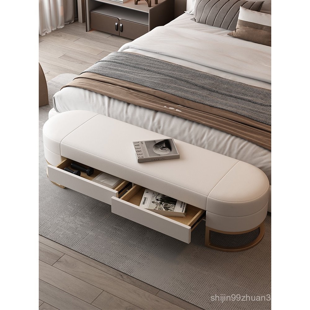Genuine Leather Bed End Stool Bedroom Side Stool Light Luxury High-end ...