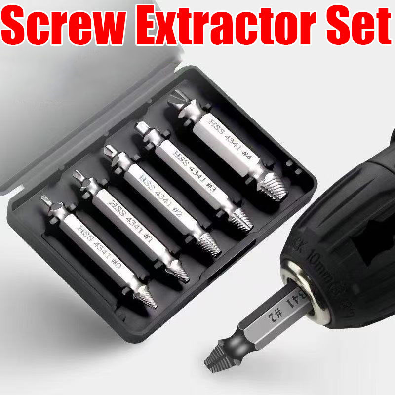 1 Set/5 Pcs Screw Extractor Reverse Drill Bit And Bolt Extractor Easily ...