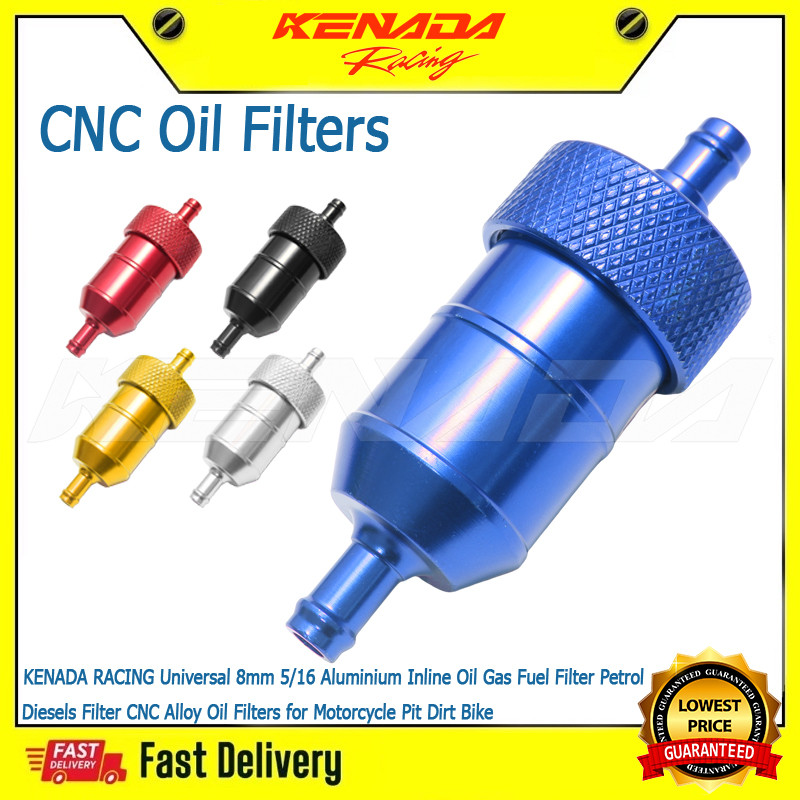 KENADA RACING Universal 8mm 5/16 Aluminium Inline Oil Gas Fuel Filter ...