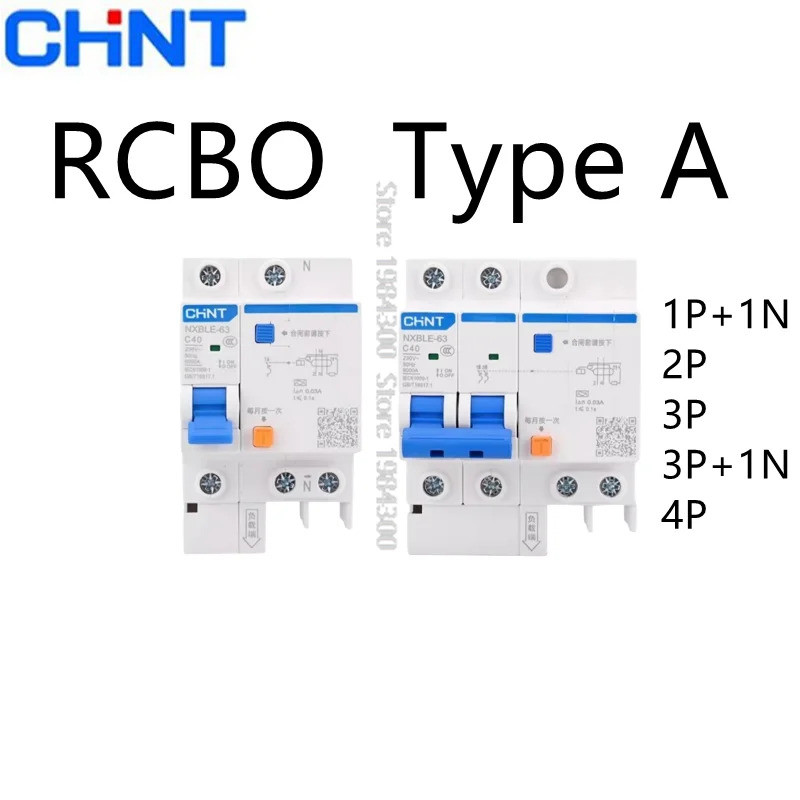 CHINT NXBLE Type A RCBO 30mA 2P 4P 3P+1N 1P+N 20A 25A 32A 40A 63A With Over Current Leakage ...