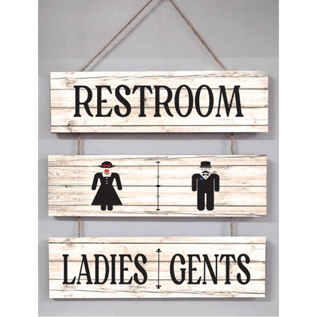 1 set of bathroom toilet wooden hanging signs, signs, plaques, wall ...