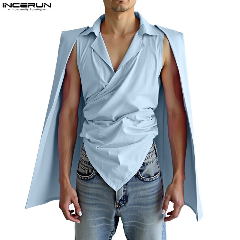 INCERUN Men's Deconstructed Cloak Shoulder Cushion Shirt | Shopee ...