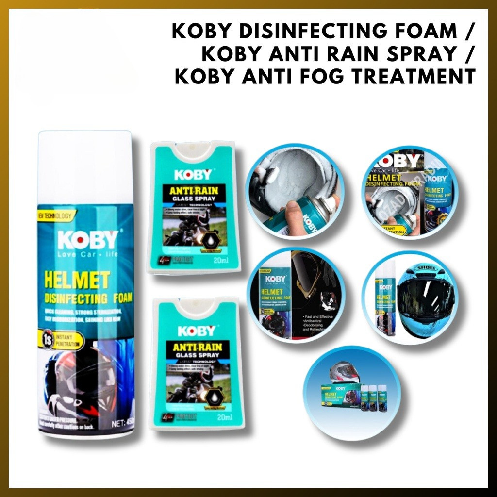 Koby Helmet Disinfectant Foam - Anti-Fog & Rain Repellent Kit (450ml ...