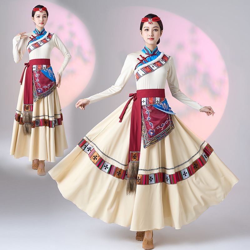 Tibetan Dance Performance Costume Female New Style Art Exam Large Swing Skirt Tibetan Style ...