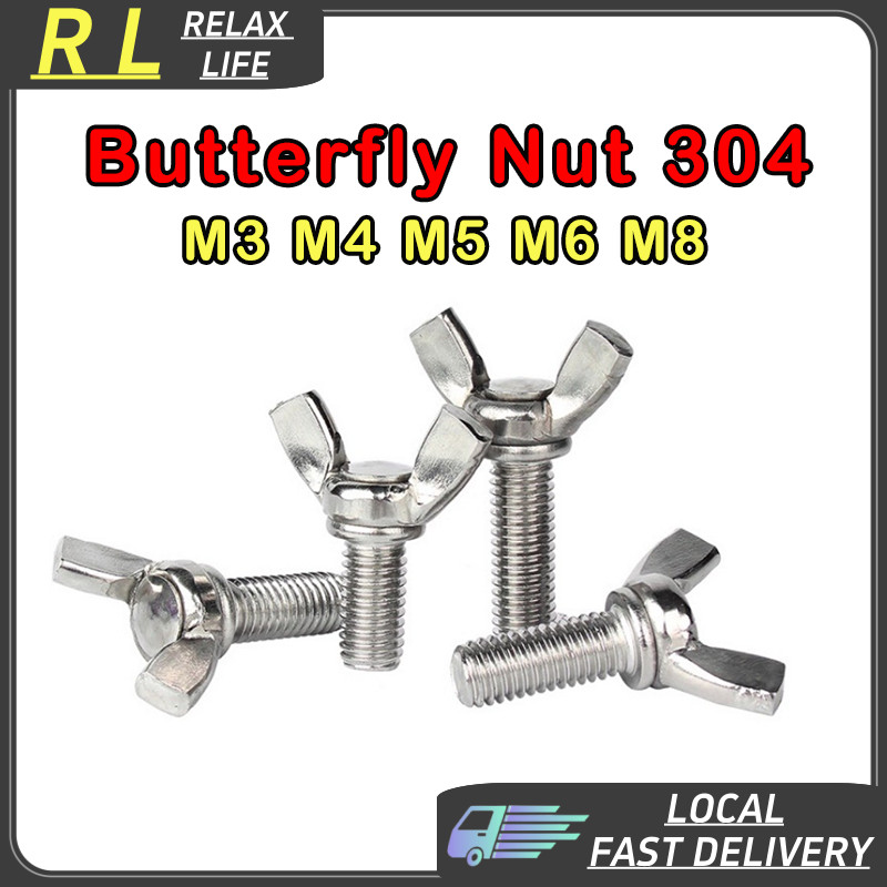 [RL] Wing Nut With Screw Set Butterfly Nuts Screws Sus 304 Stainless ...