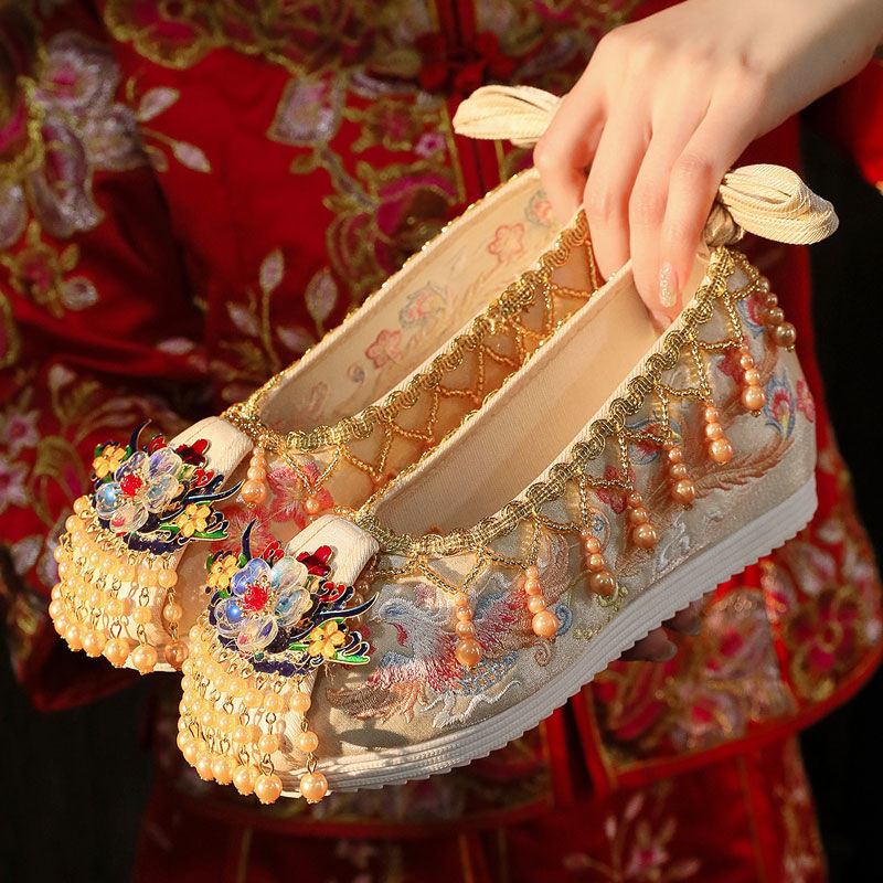 Antique Hanfu Shoes Bridal Wedding Shoes Chinese Style Red Tassel Xiuhe ...