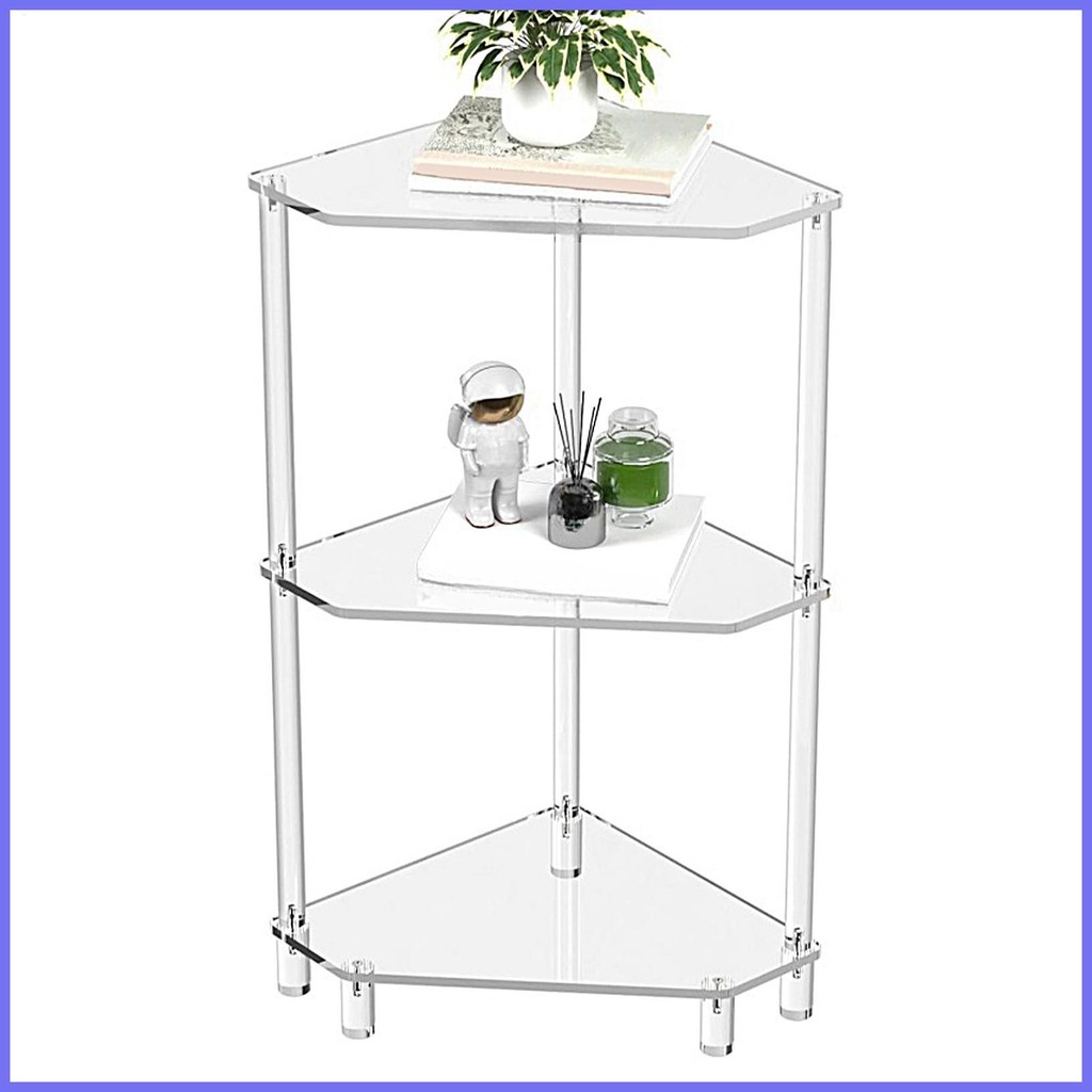 Clear Acrylic Corner Table 3-Tier Triangle Corner Table for Living Room ...