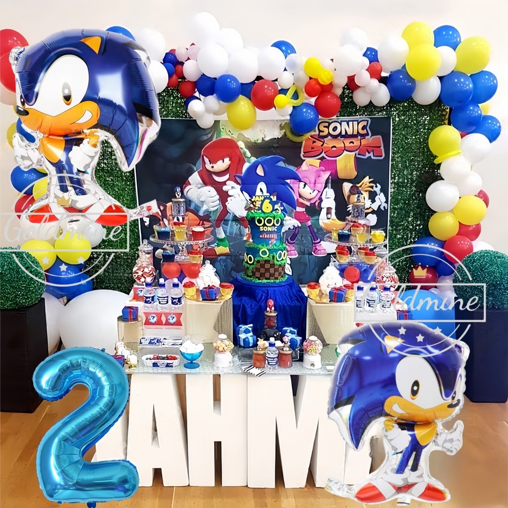Sonic Balloon Arch Kit Red Yellow Latex Blue Number Balloon Birthday ...