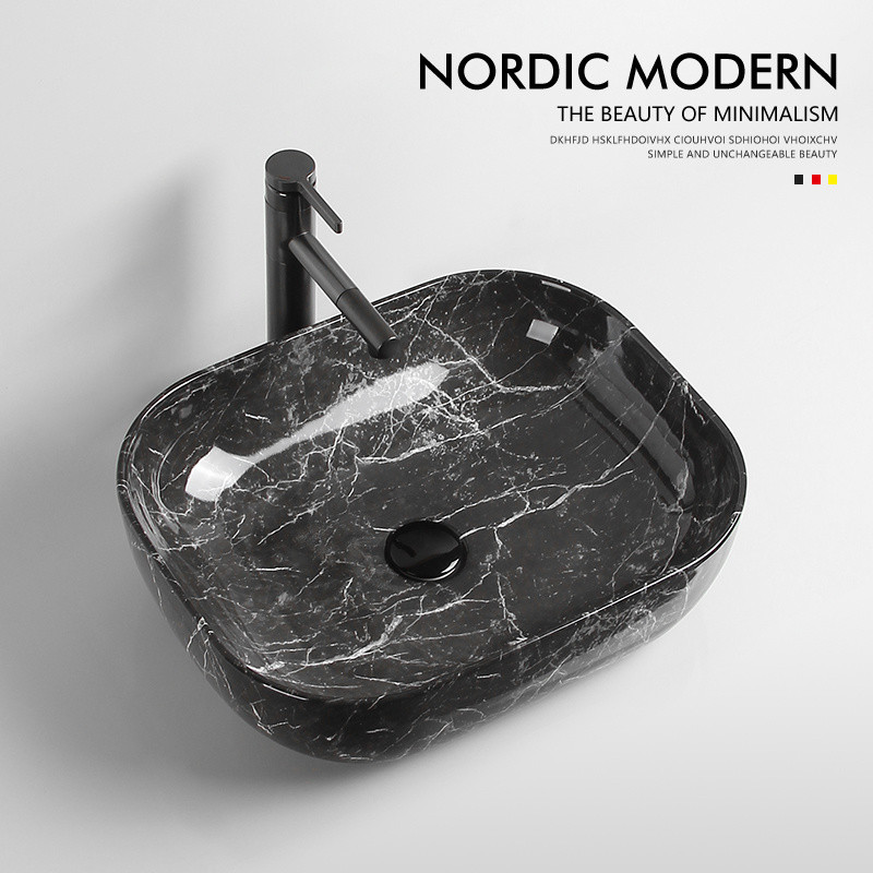 Nordic Simple Black Stone Pattern Table Wash Basin Household Bathroom ...