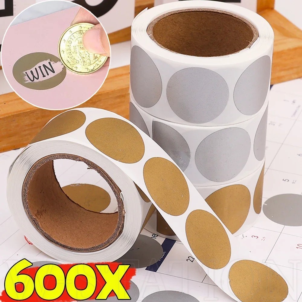 600-300Pcs/Roll Gold Scratch Off Stickers Round Shape Labels Sticker ...