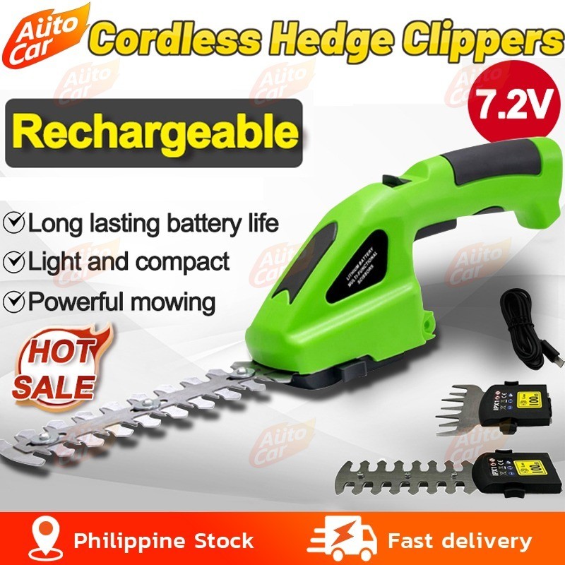 7.2V Cordless Hedge Trimmer 2 in 1 Rechargeable Grass Trimmer Grass ...