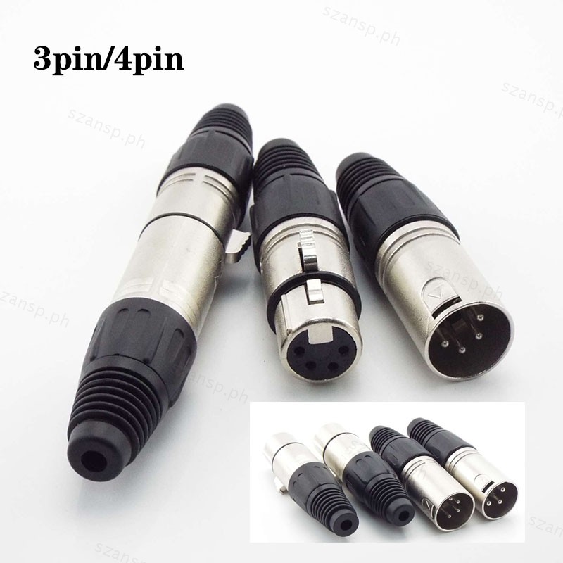 1pair 3 Pin 4 pin XLR Audio Cable Connector MIC Male Plug / Female Jack ...