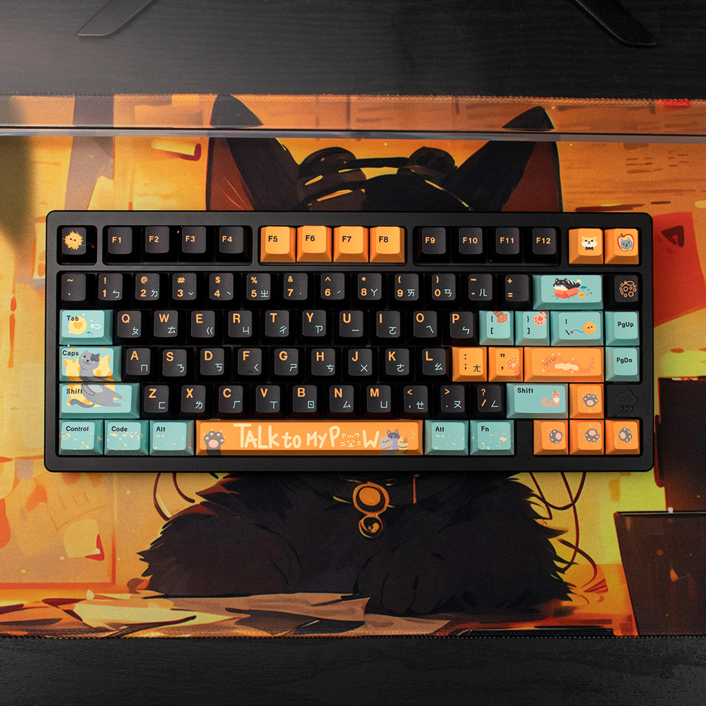 Cat keycaps set Black Orange PBT Cherry Profile for Mechanical Keyboard ...