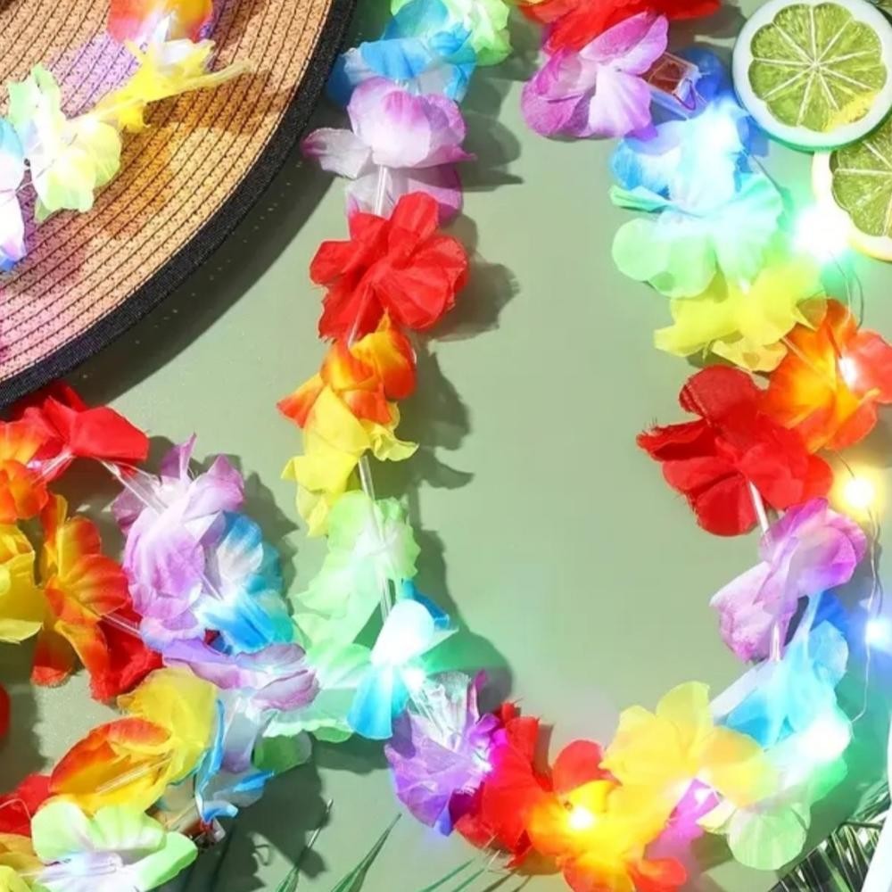 LED Hawaiian Light up Flower Lei Tropical Glow Necklaces Artificial ...