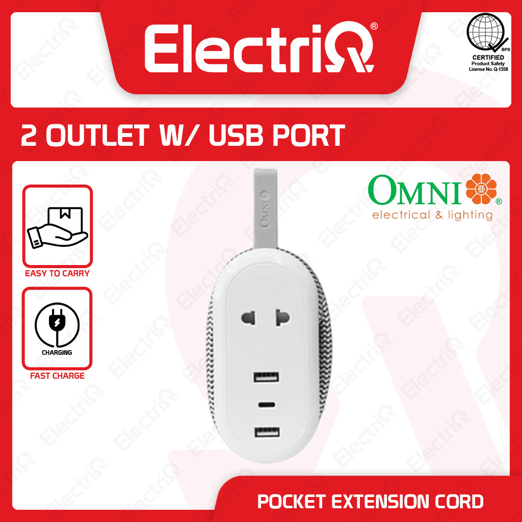 Electriq | Omni Compact USB Powerstrip Pocket Extension Cord 2 Outlet ...