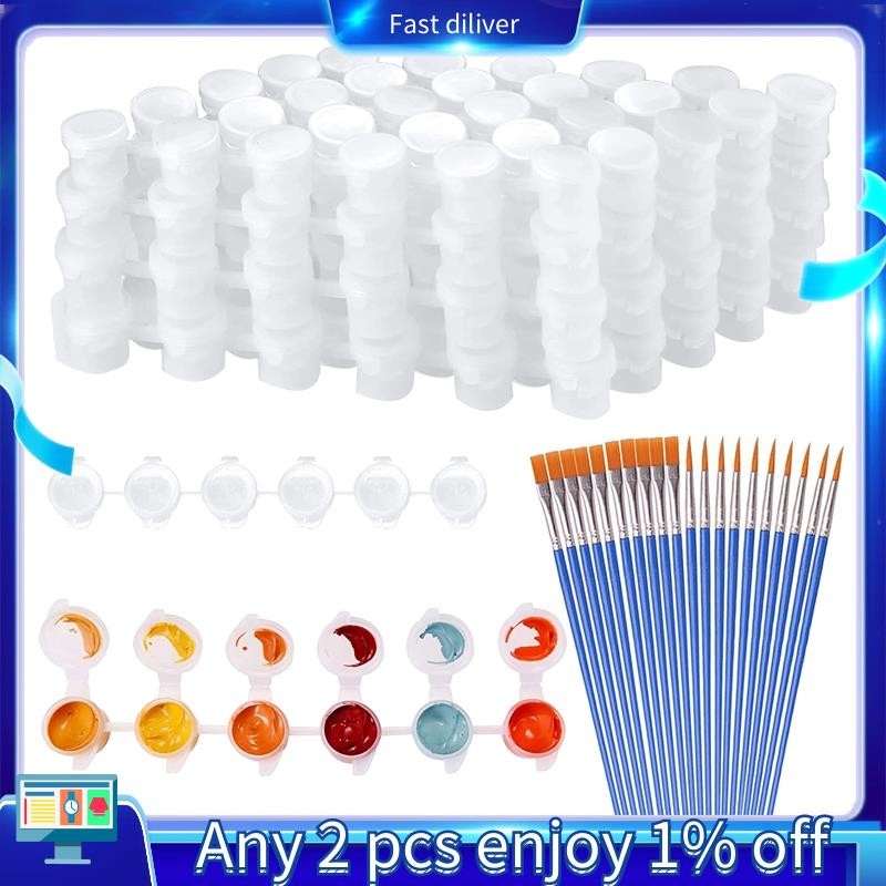 20 Strips 120 Pots Empty Paint Strips and 20 Pieces Paint Brushes,Paint ...