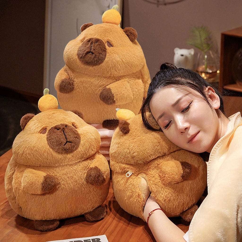 Plushies Capybara Soft Hugging Pillow With Orange Hat Stuffed Lovely ...