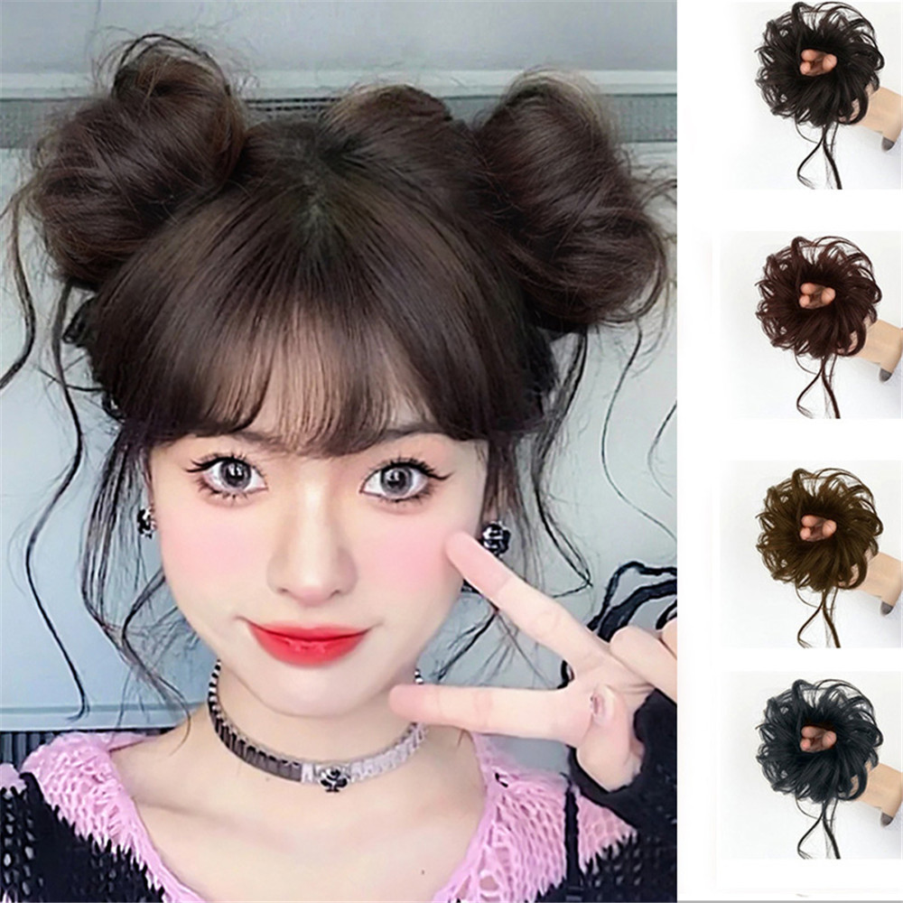 YAN 2PC Synthetic Messy Curly Bun with Elastic Headband Lady Chignon ...