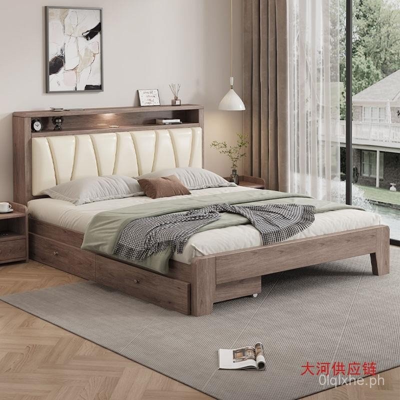Solid Wood Bed Simple and Modern1.2M Single Bed Bedroom1.5Rice Double ...