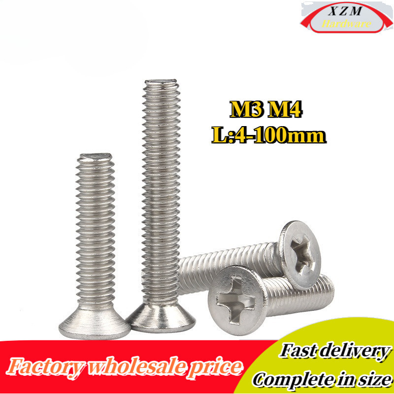 GB819 M3/M4 cross flat head screws 304 stainless steel countersunk head bolts km small screws ...