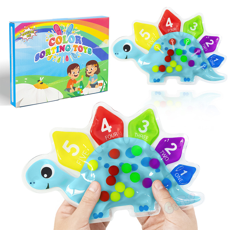 Dinosaur Color Sorting Sensory Toys Number Matching Squeezing Bead Toys ...