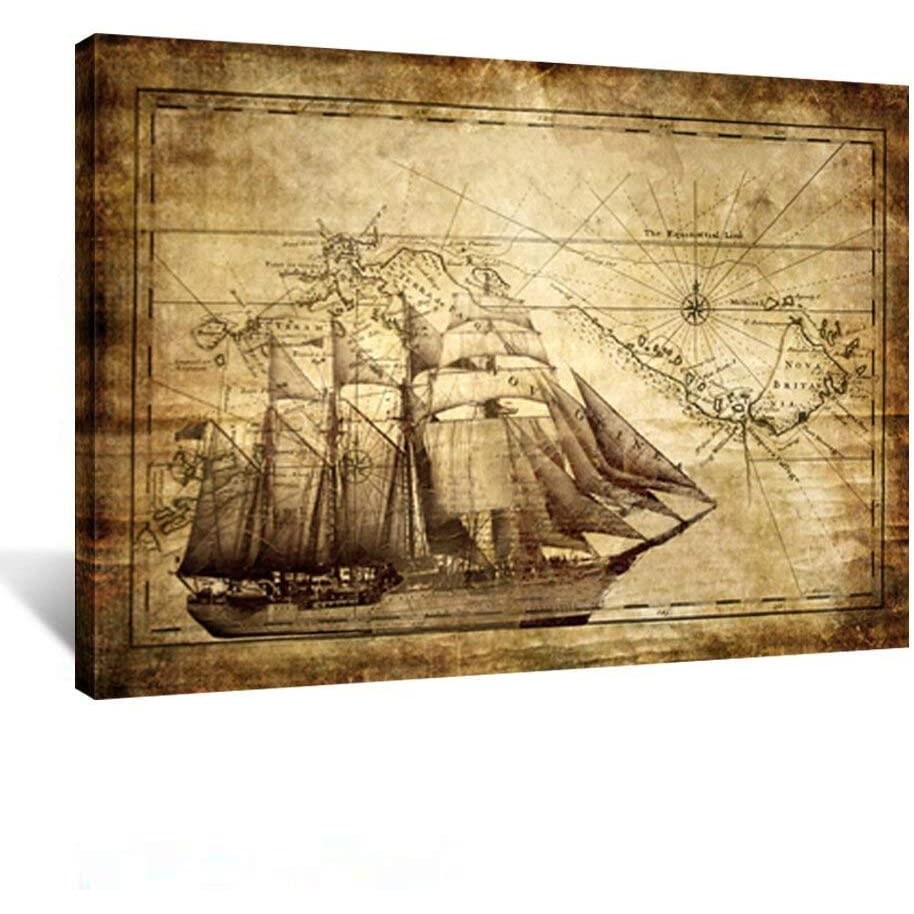 Large Old World Map Sailing Map Vintage Decorative Painting Canvas ...