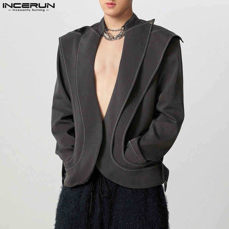 INCERUN Men Vintage Casual Deconstructed Design Long Sleeve Blazer ...