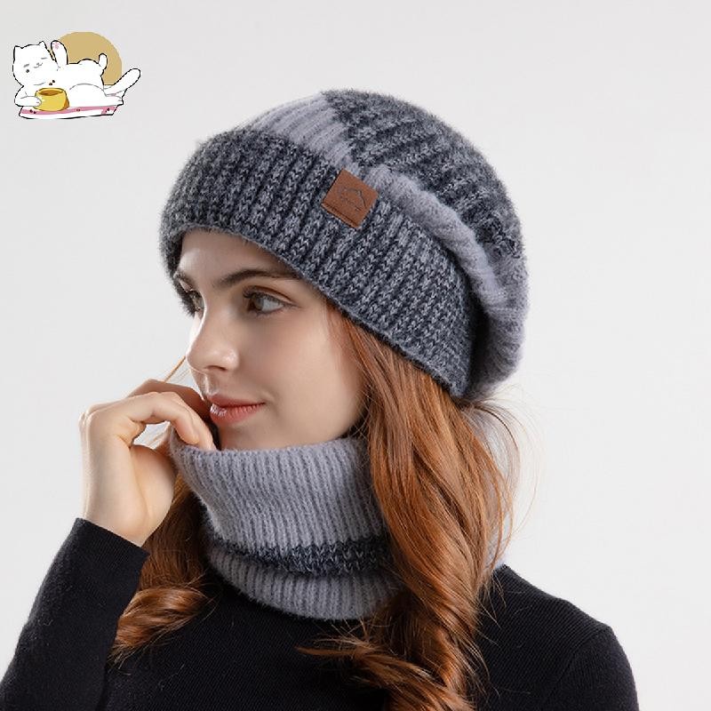 Warm Winter Hat Scarf Set For Women Plus Fleece Skullies Beanies Thick ...