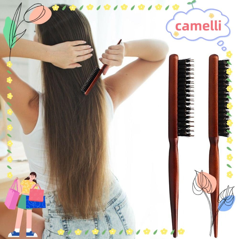 CAMELLI Fluffy Hair Beating Comb, 3 Rows Sideburns Wooden Handle ...
