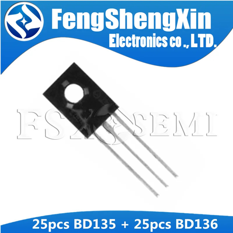 50PCS BD135 + BD136 each 25PCS Transistor TO-126 PNP NPN Triode ...