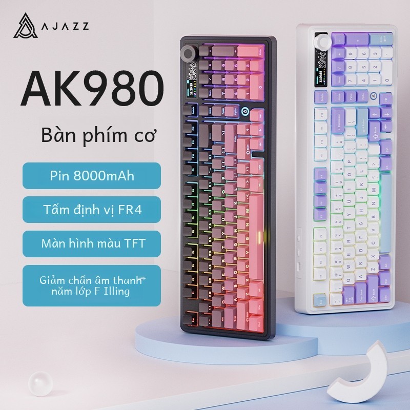 Ajazz AK980 Bluetooth Mechanical Gaming Keyboard RGB Backlight 98 Keys Hot Swap Tri-mode ...