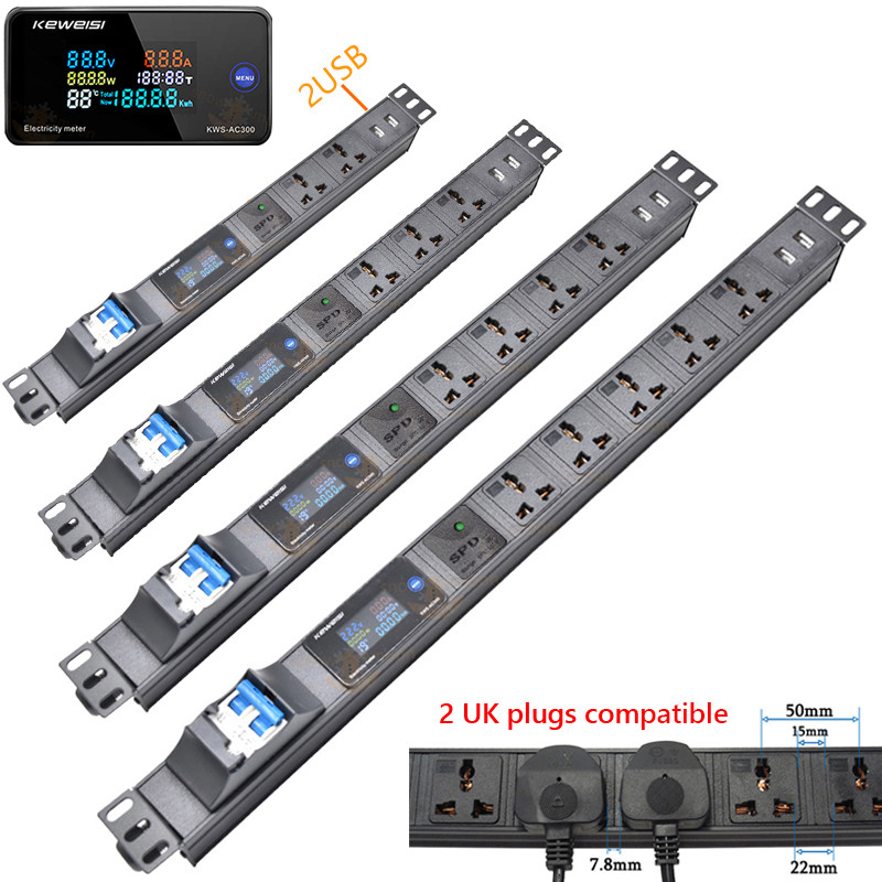 High power power expansion PDU distribution unit with digital display meter, Universal Socket ...