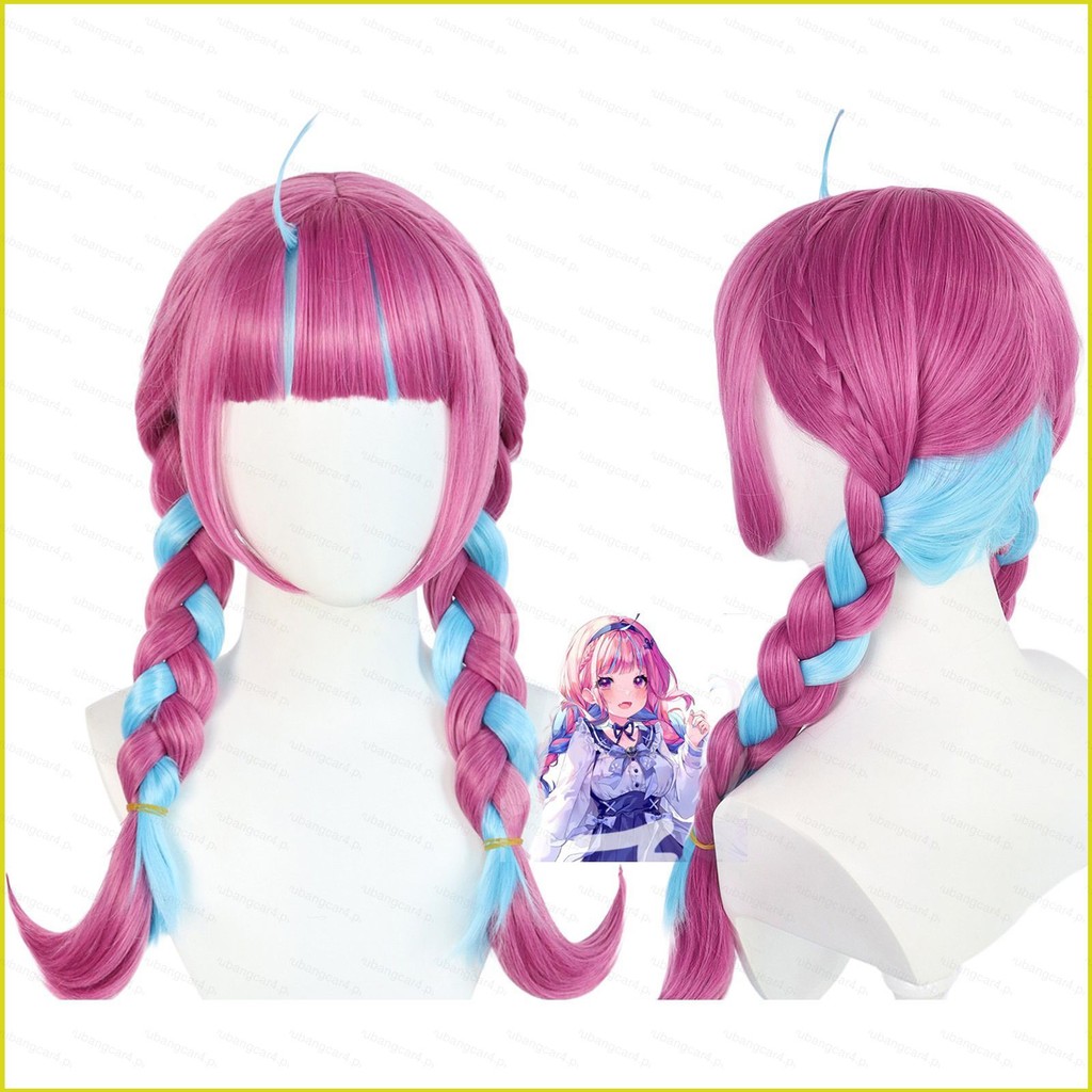 Hololive Vtuber Minato Aqua Cosplay Wig Pink Purple Blue Double ...