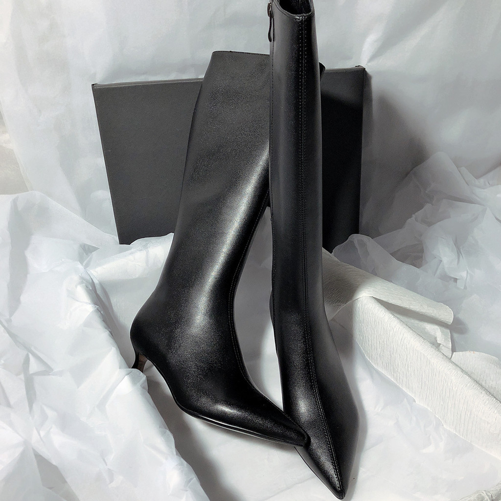 2024Pointed Toe below the Knee Boots Knight Korean Style Stiletto Heel ...