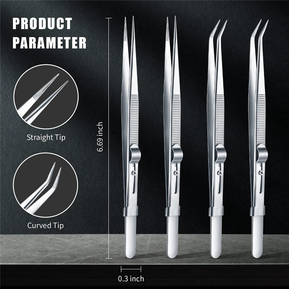 16CM Stainless Steel Non-slip Jewelry Tweezers Diamond Gem Tweezers ...