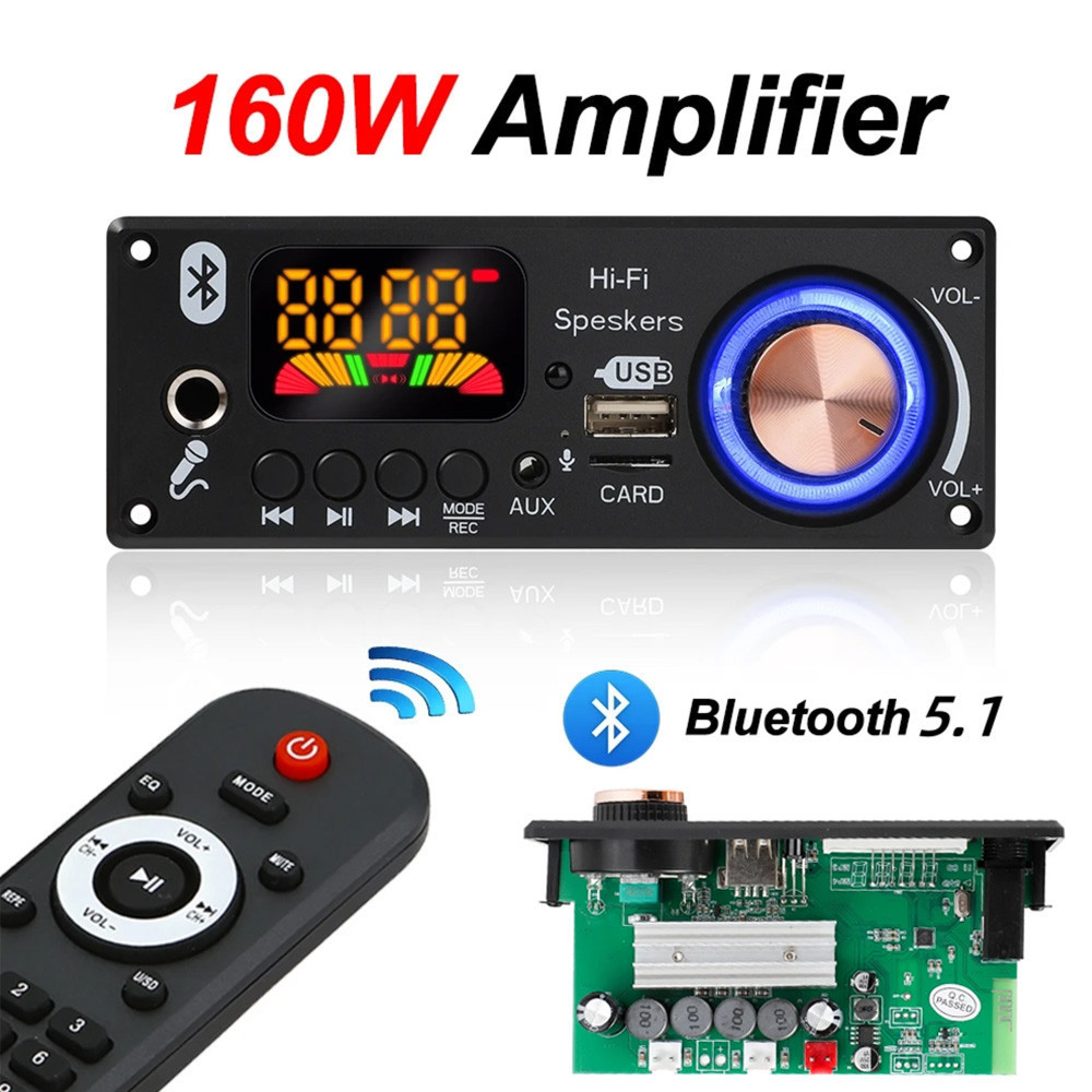 160w Amplifier Bluetooth 5 1 Mp3 Decoder Board 2 80w Audio Player 12v Diy Mp3 Player Car Fm