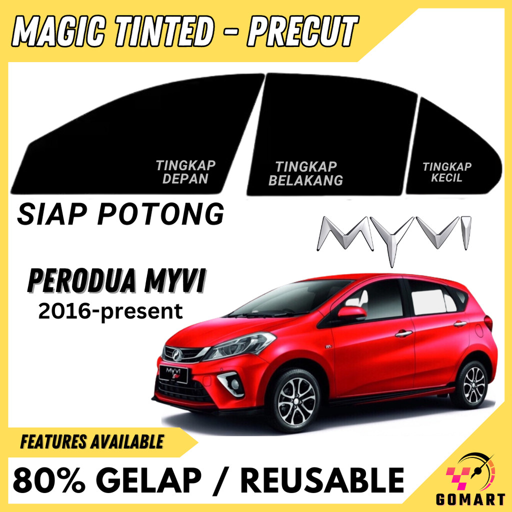 PERODUA MYVI 2018-2024 Car Window Siap Potong Tinted 80% Hitam Gelap ...